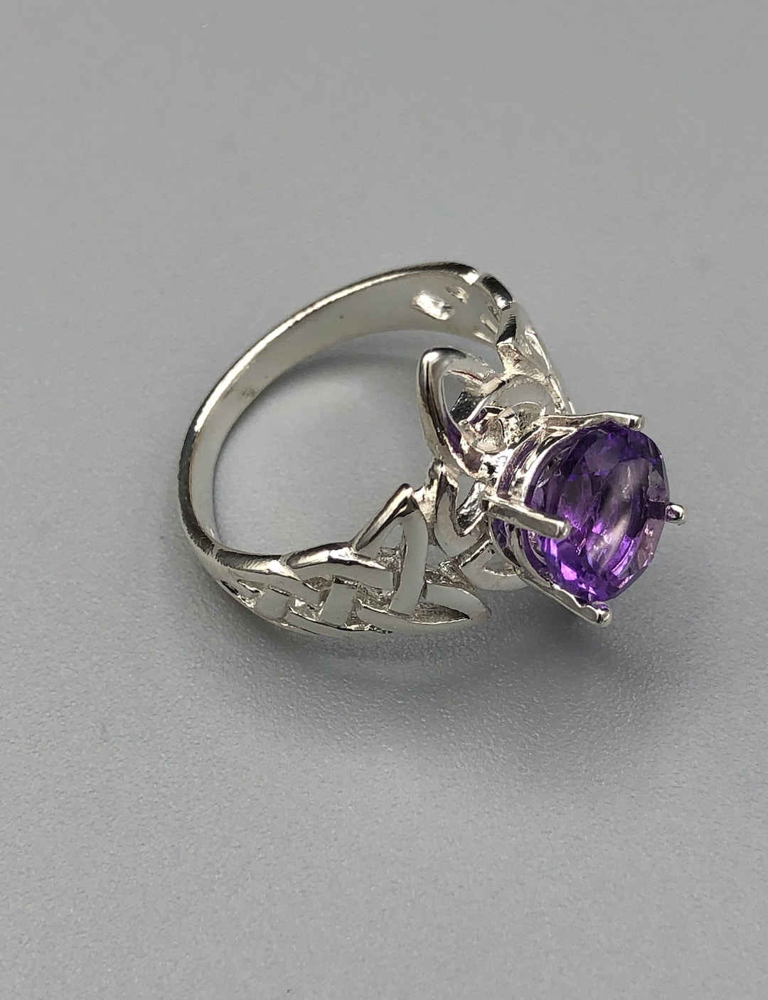 Celtic Trinity Knot Amethyst Sterling Silver Ring, Irish Celtic Knot ...