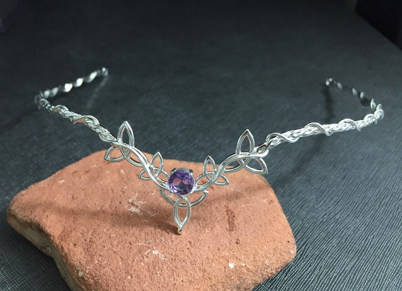 Celtic Trinity Knot Emerald, Aquamarine, Amethyst Wedding Tiara in ...