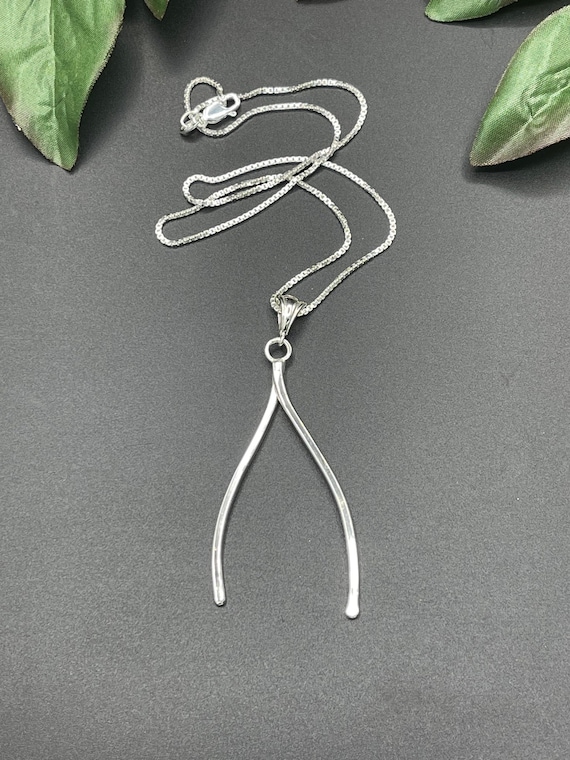 Large Wishbone Luck Necklace in Sterling Silver Gifts for Her Statement Necklace Wishbone Good Luck Necklaces Etsy
