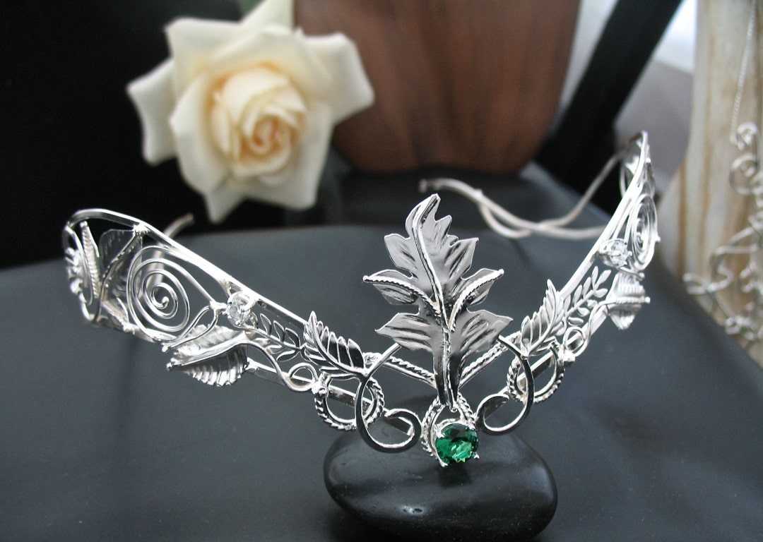 Circlets, Woodland Leaves Gemstone Tiara in Sterling Silver, Leaf Bridal Circlet, Artisan ...