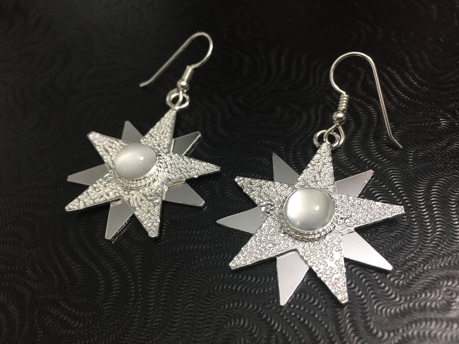 Large Star Moonstone Amethyst Sapphire Earrings in Sterling Silver ...
