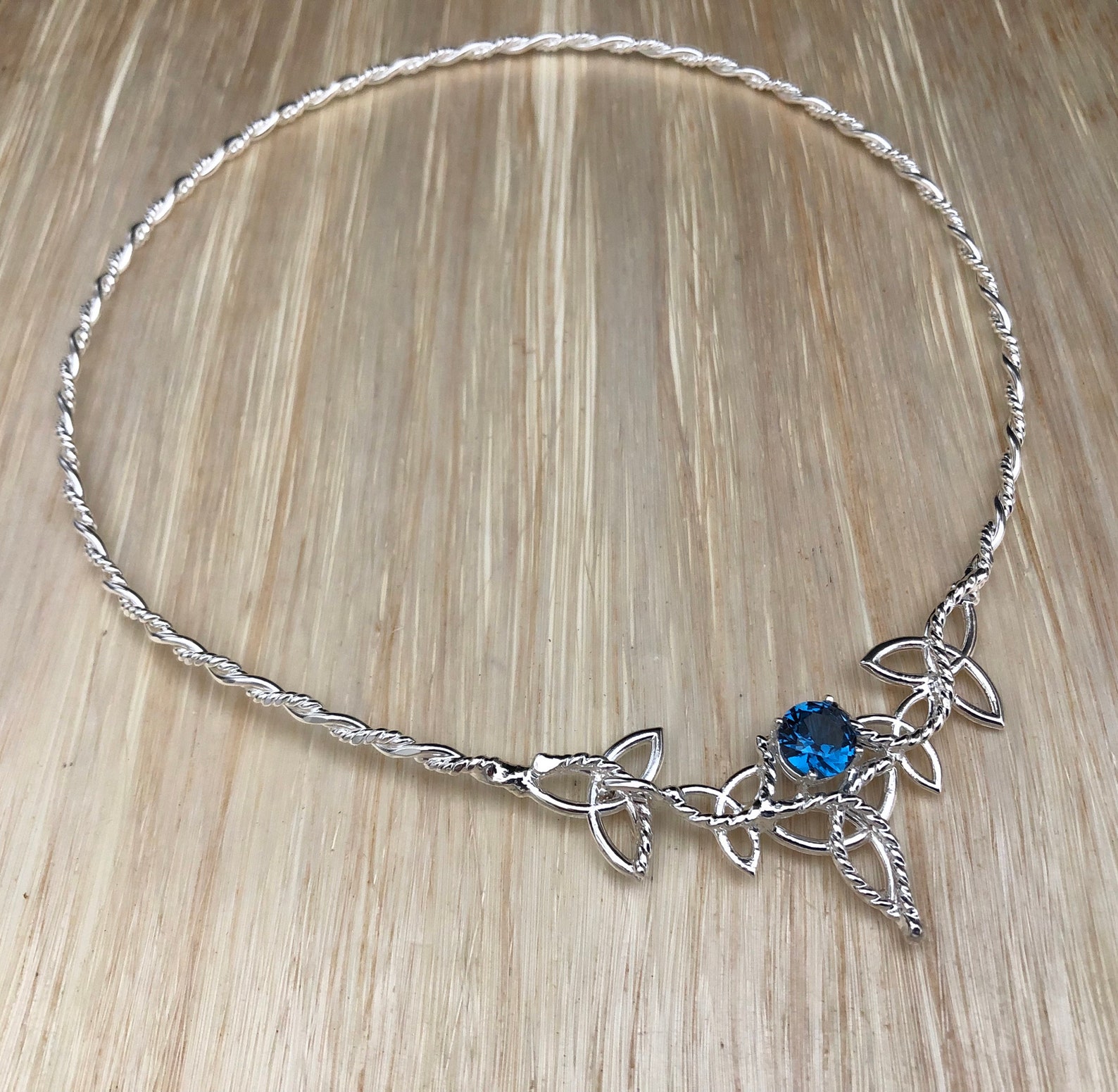 Sterling Silver Celtic Neck Ring With Gemstone: Adjustable Trinity Knot ...
