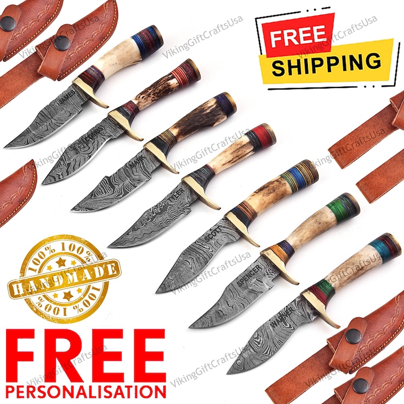 Damascus Knives Set for Personalized Groomsmen Gifts, Gifts for Him ...