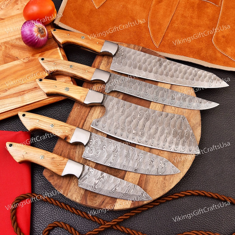 Damascus Steel Chef Set, Hand Forged Damascus Chef Set, Damascus Chef ...