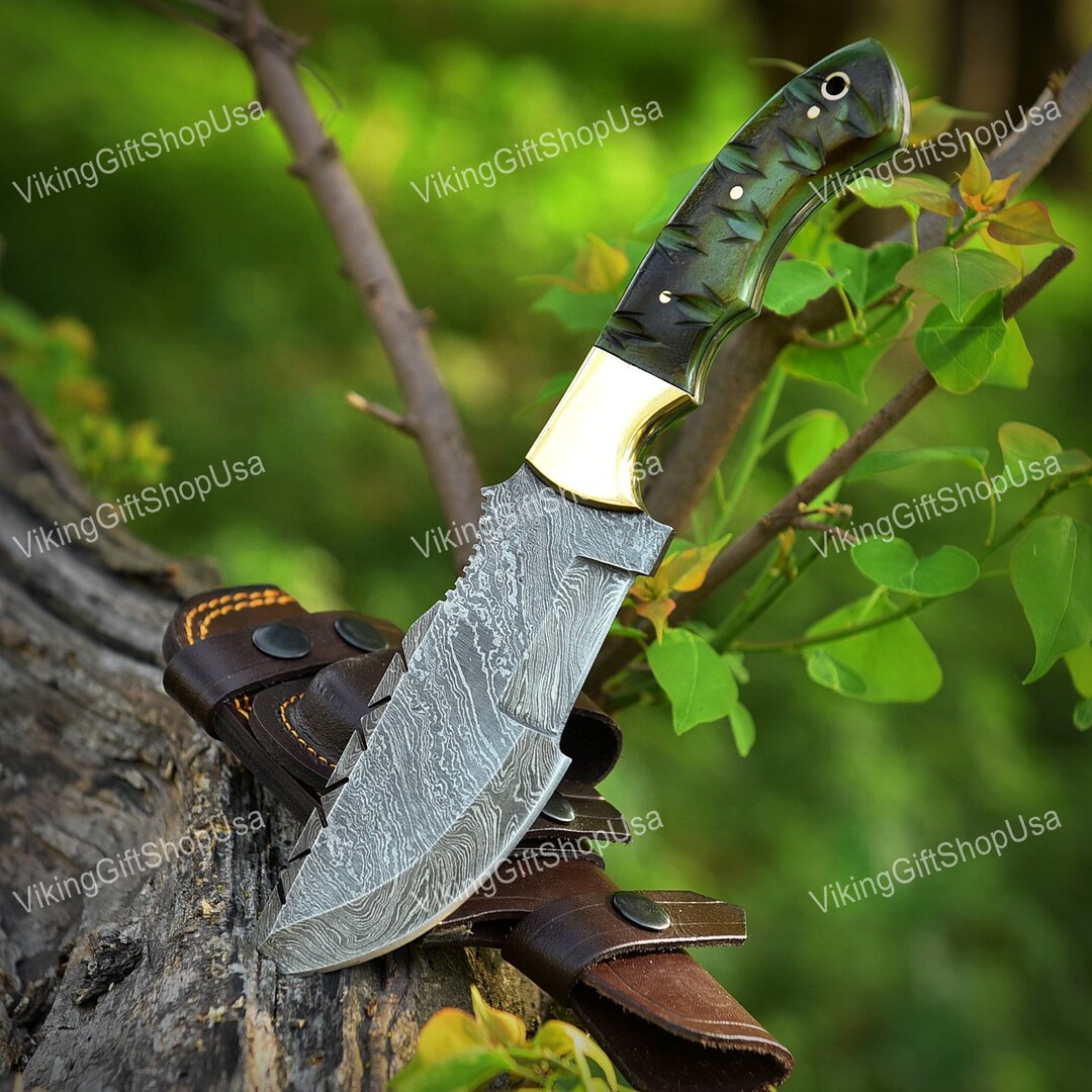 Damascus Tracer Hunting Knife, Camping Skinning Knife, Outdoor ...