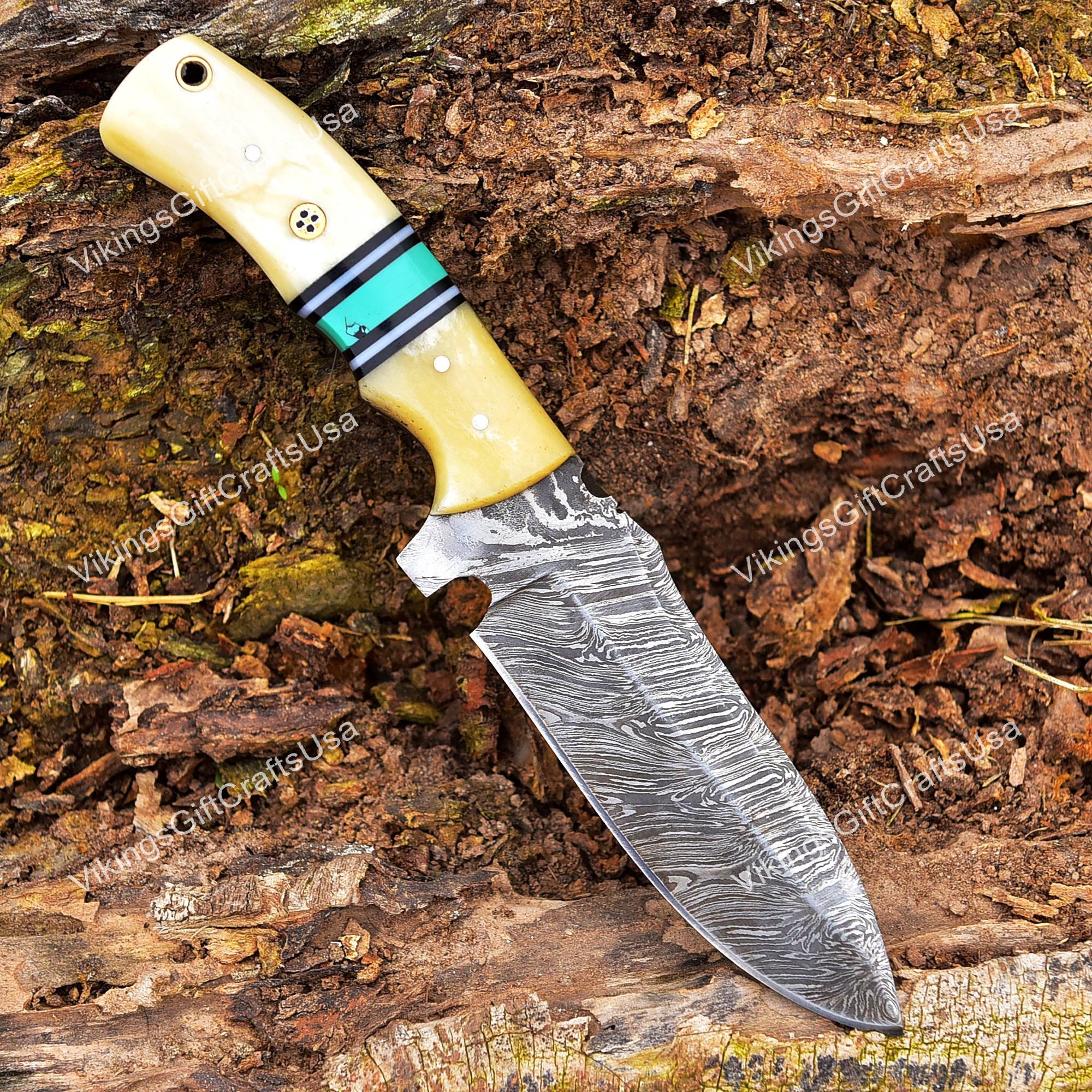 Custom Handmade Damasus Steel Knife With Camel Bone Handle, Knives With ...