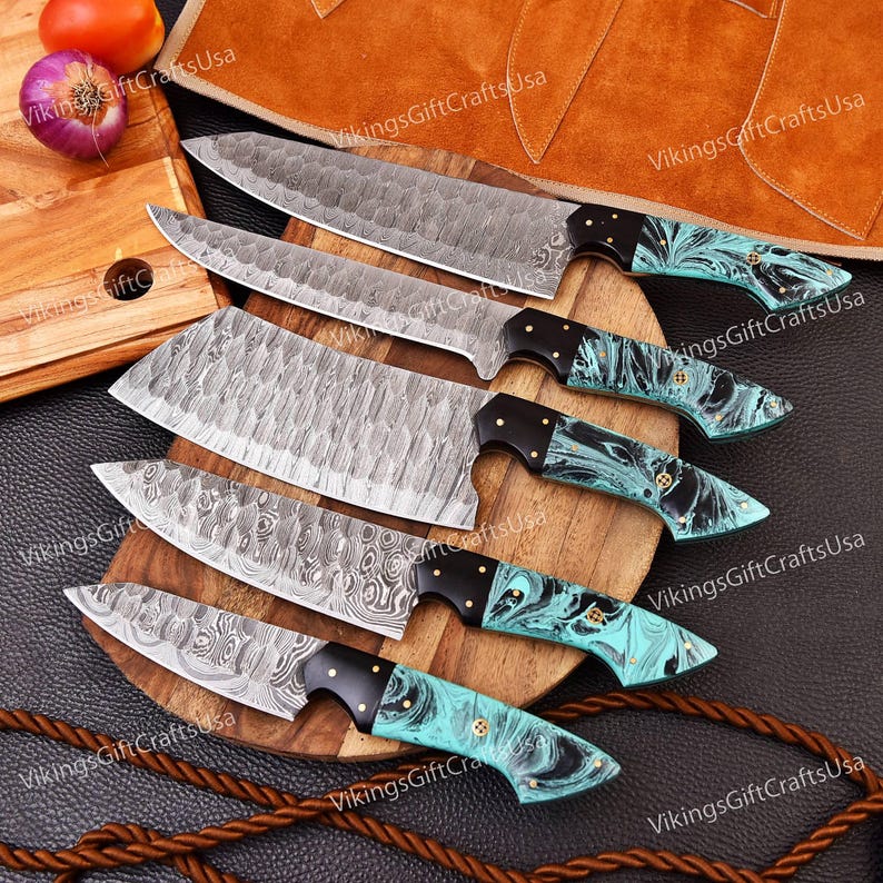 Damascus Steel Chef Set, Hand Forged Damascus Chef Set, Handmade ...