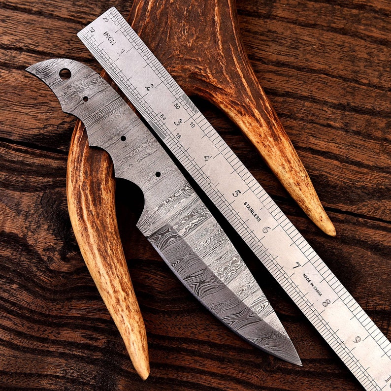 Damascus Steel Full Tang Blank Blade Knife , 9.5 Skinner Knife Blank ...