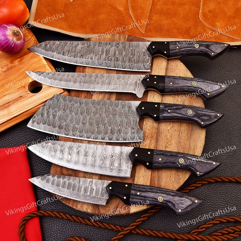 Damascus Steel Chef Set, Hand Forged Damascus Chef Set, Damascus Chef ...
