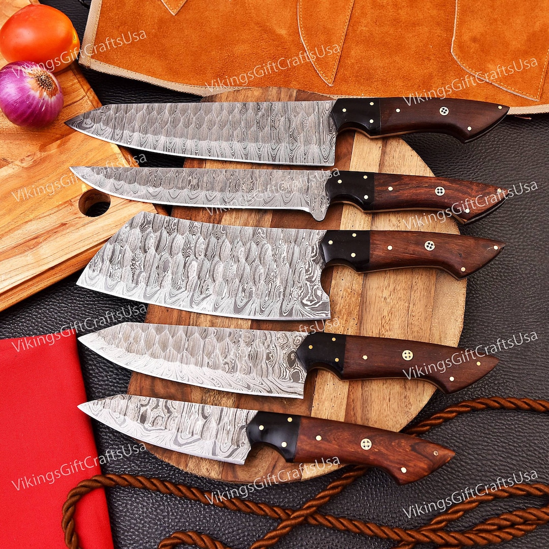 Handmade Damascus Knife Chef Set, 5 Pcs Kitchen Set, Hand Forged ...