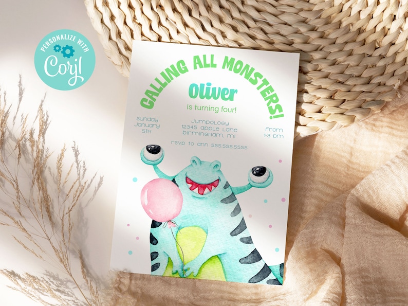 Monster Birthday Invitation: Editable Little Monsters Party (digital ...