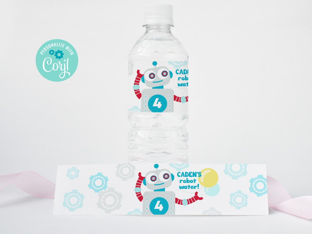 Editable Robot Birthday Water Bottle Template, Robot Birthday, INSTANT ...