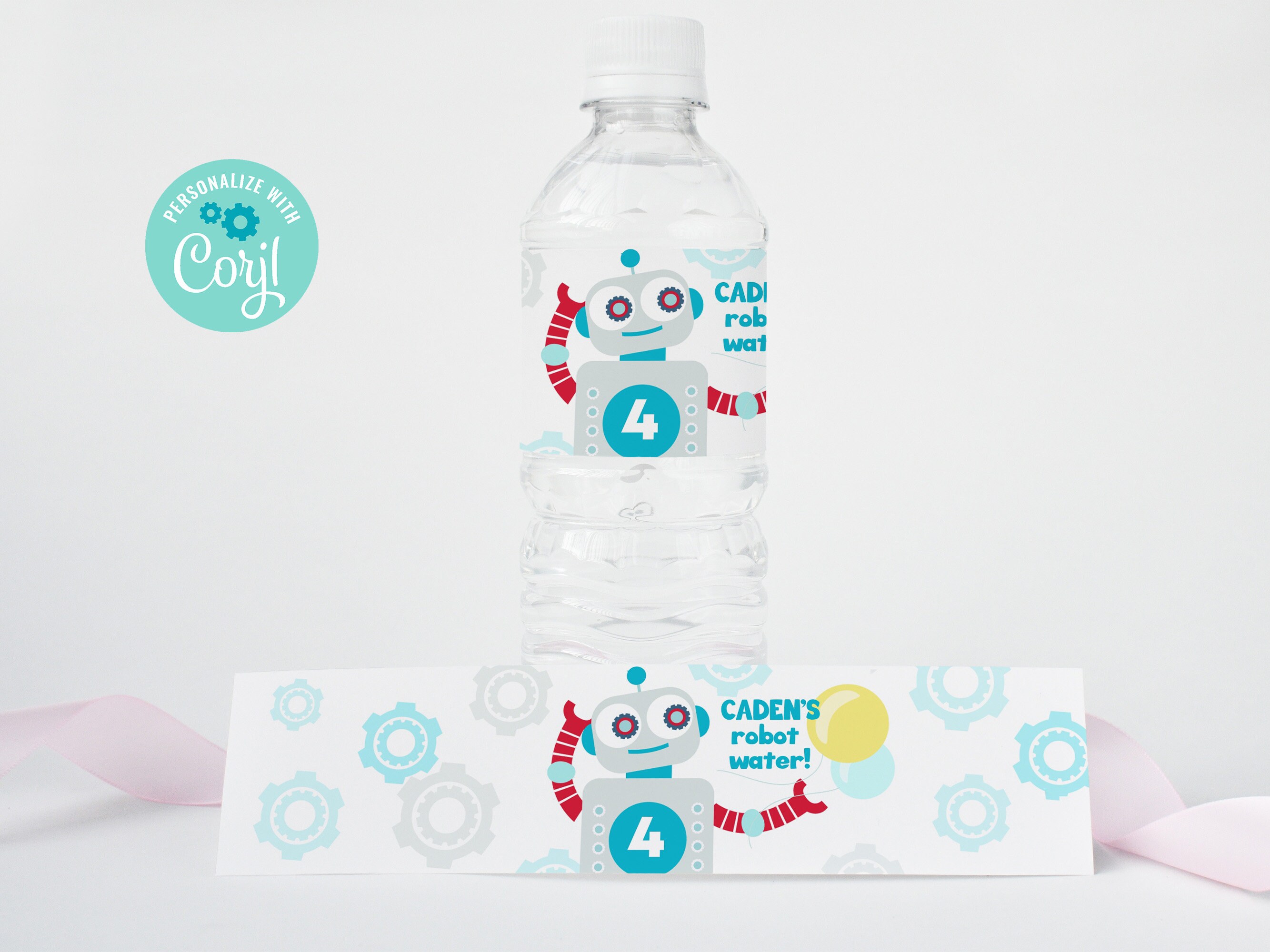 Editable Robot Birthday Water Bottle Label Template (instant Download ...