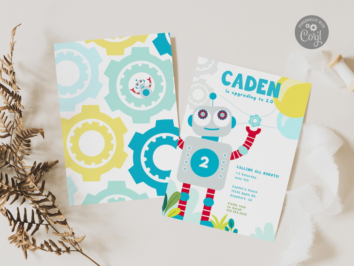 Robot Invitation Template, Robot Invite, Robot Birthday Invitation ...