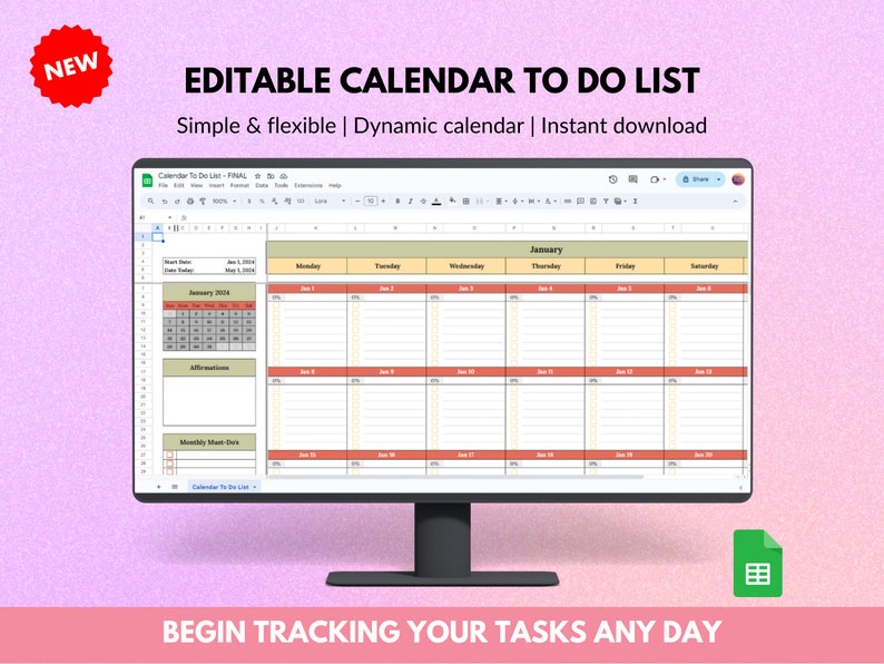 To Do List Template | Task Tracker Editable to Do List Calendar Google ...