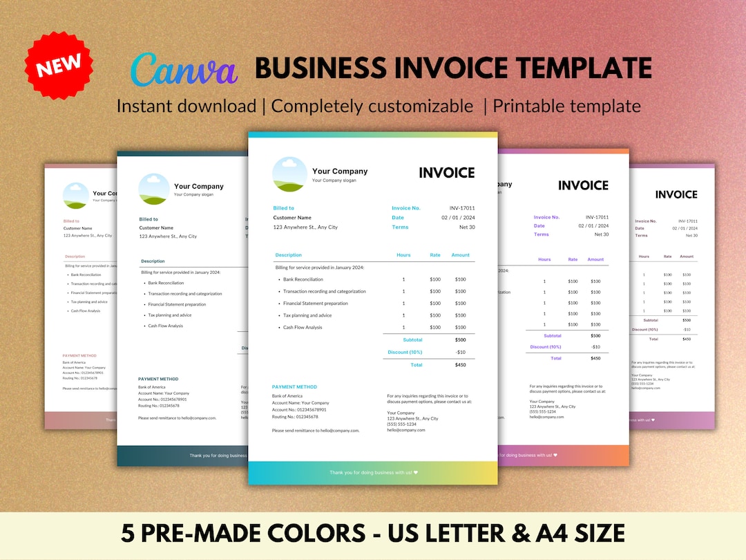 Editable Invoice Template | Digital Canva Template Printable Small ...