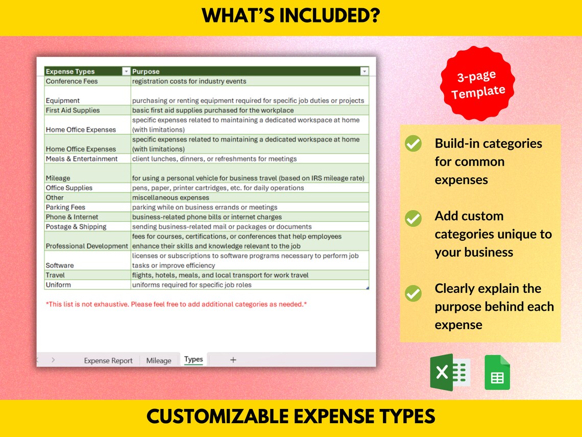 Expense Report Form Template | Editable Excel Spreadsheet Expense ...