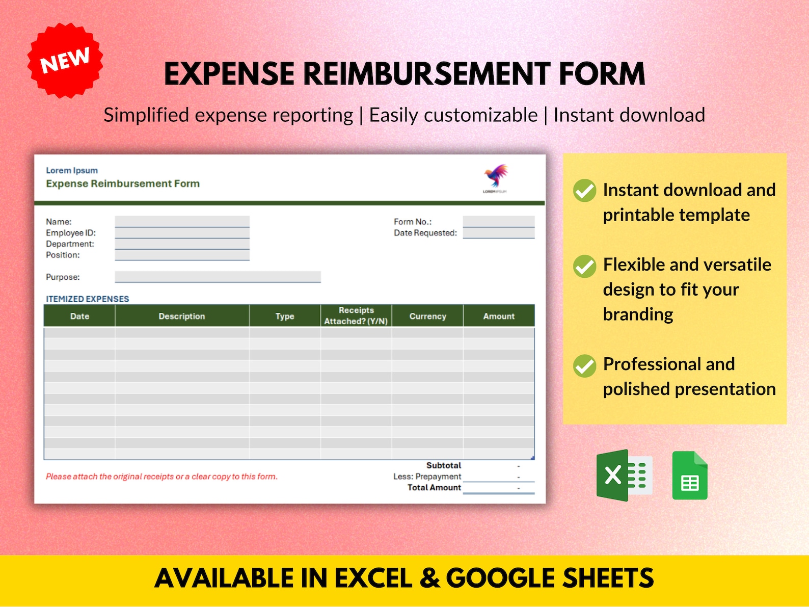 Expense Report Form Template | Editable Excel Spreadsheet Expense ...