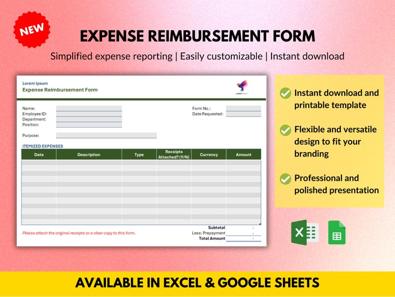 Expense Report Form Template | Editable Excel Spreadsheet Expense ...