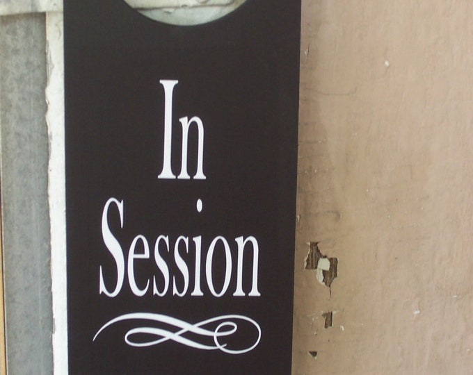 In Session Door Knob Hanger Wood Vinyl Sign for Offices Spas Salons ...