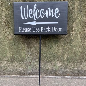 Welcome Please Use Back Door Wood Vinyl Sign Directional Entrance Yard ...