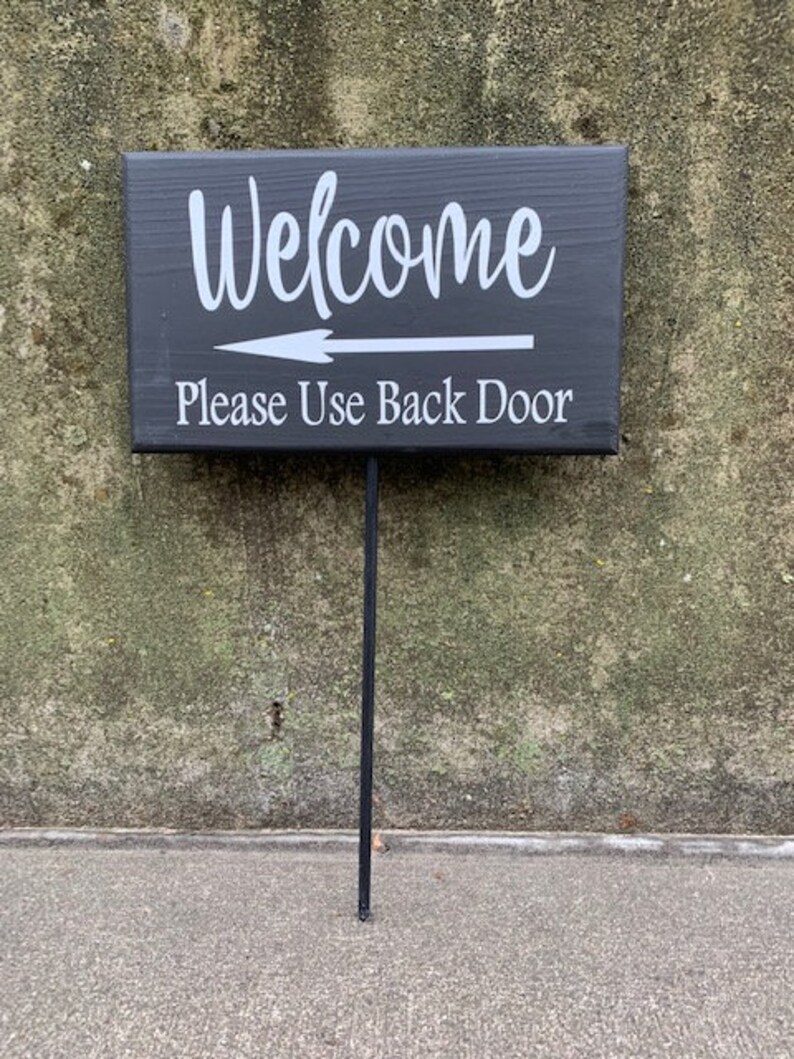 Welcome Please Use Back Door Wood Vinyl Sign Directional - Etsy