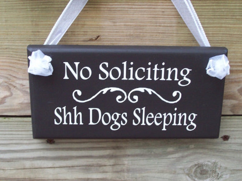 No Soliciting Shh Dogs Sleeping Wood Sign Vinyl Guard Dog Sign | Etsy