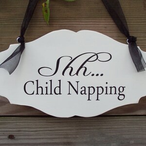 Shh Child Napping Sign Wood Vinyl Sign Bedroom Sign Door Hanger Nursery ...