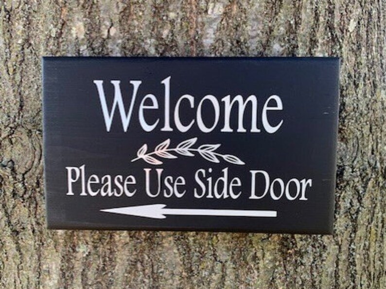 Welcome Please Use Side Door Directional Sign With Arrow Wood - Etsy