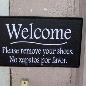 Welcome Please Remove Shoes Bilingual Wood Vinyl Sign for Front Porch ...