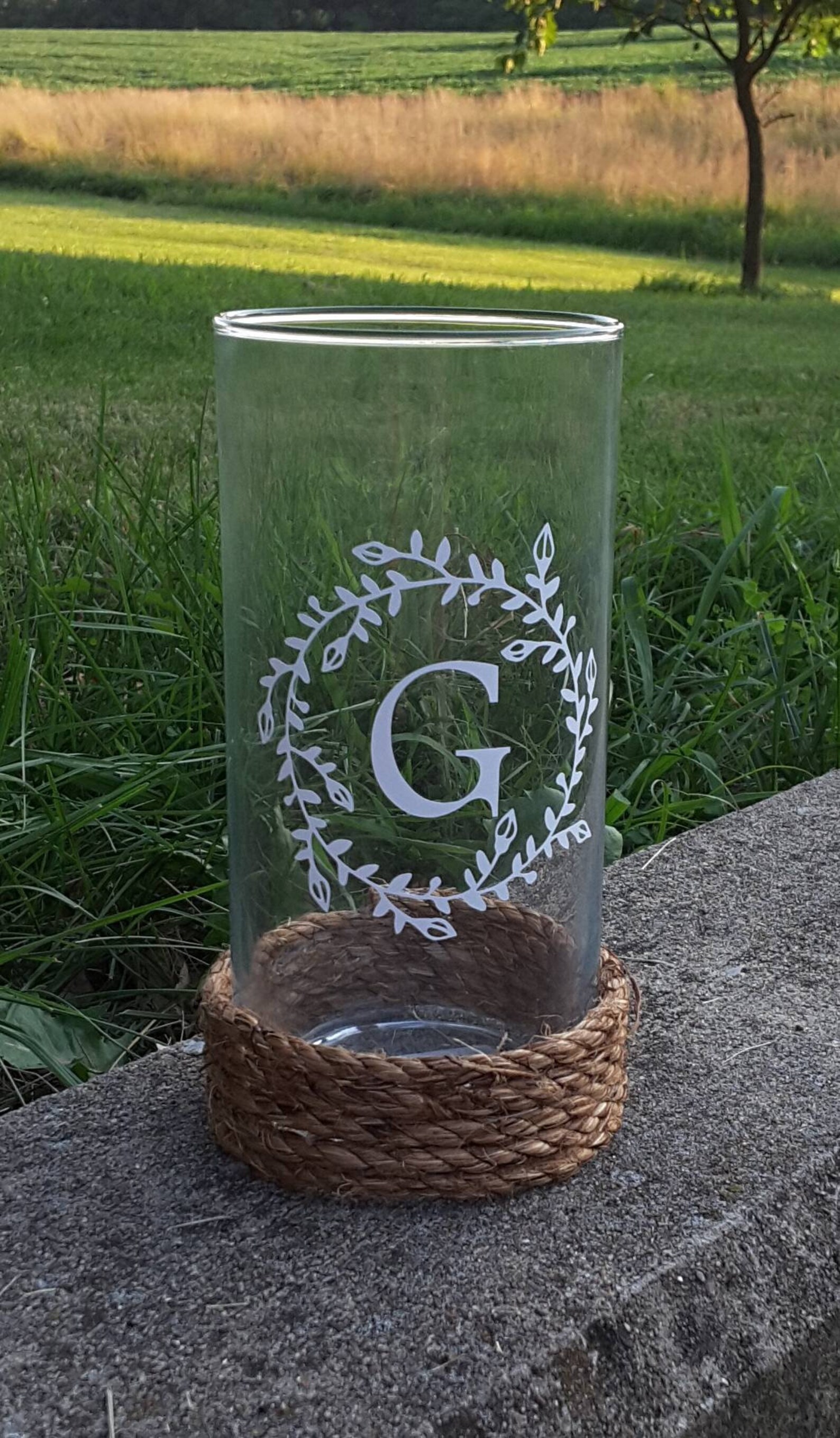 Glass Vase Centerpiece Initial Monogram Vinyl Sign Flowers - Etsy