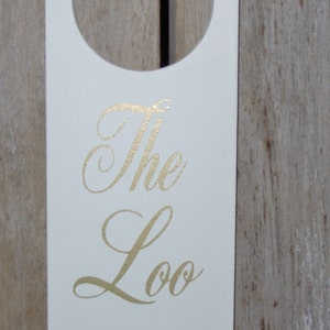 Loo Door Knob Hanger Wood Vinyl Signs for Bathroom Powder Room Modern ...