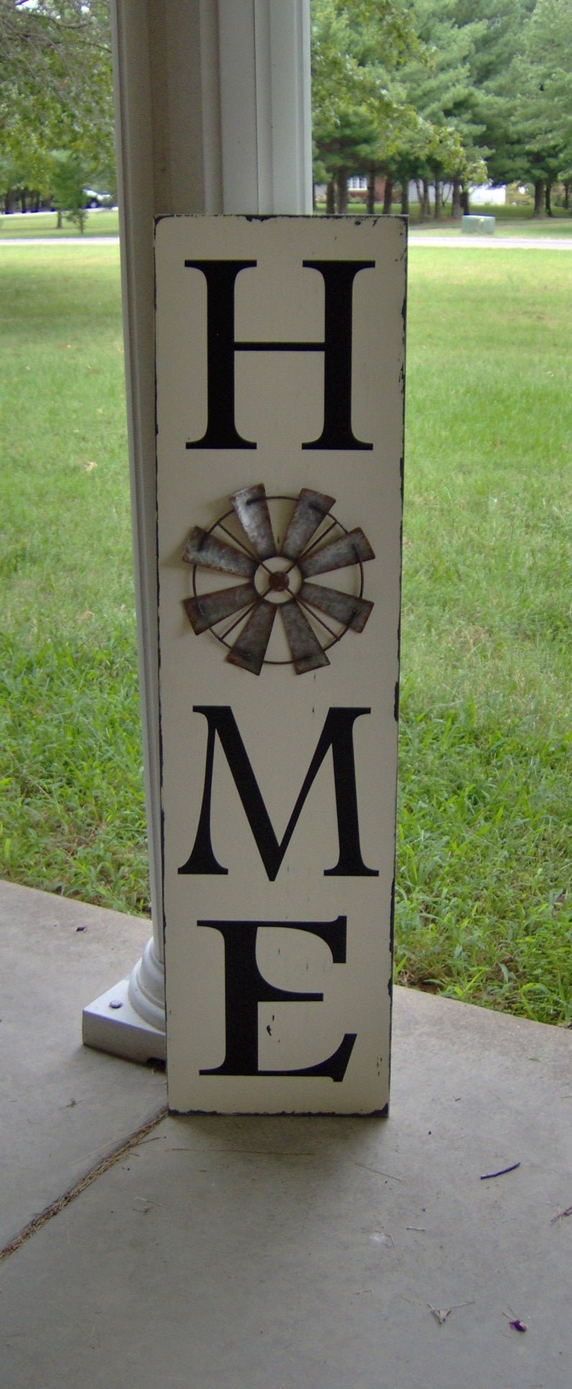 Home Vertical Wood Vinyl Sign With Metal Windmill Blade Front - Etsy