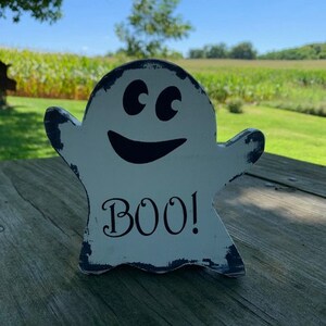 Ghost Halloween Decorations Ghost Boo Sign Handcrafted Wood Ornament ...