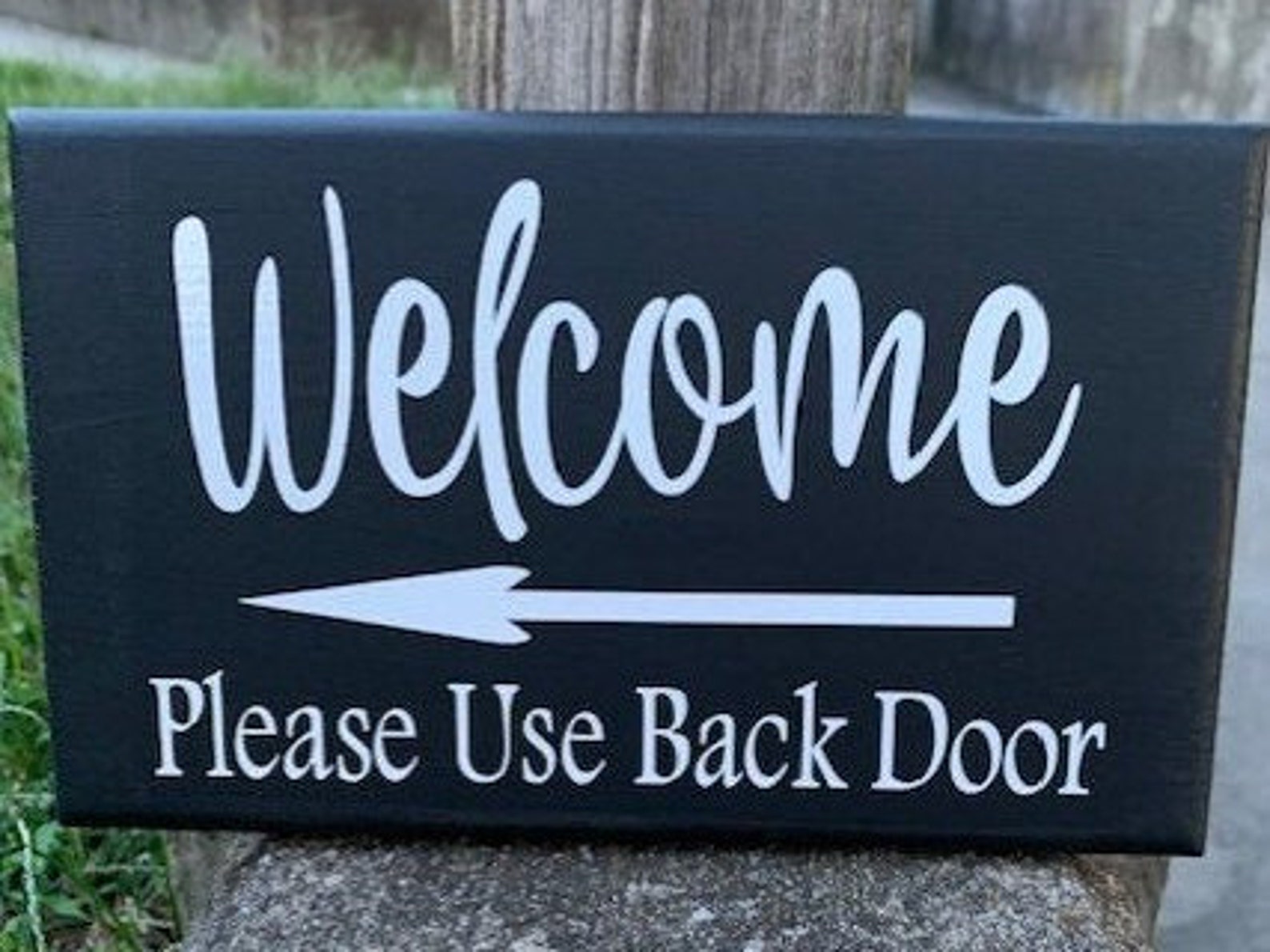 Welcome Please Use Back Door Sign With Directional Arrow Wood - Etsy