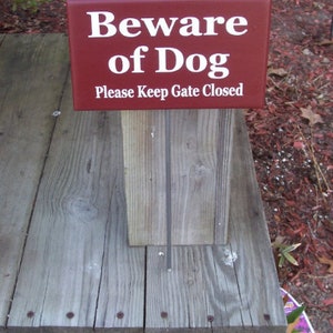 Beware of Dog Garden Stake With Gate Closer Reminder Wood Vinyl Dog ...