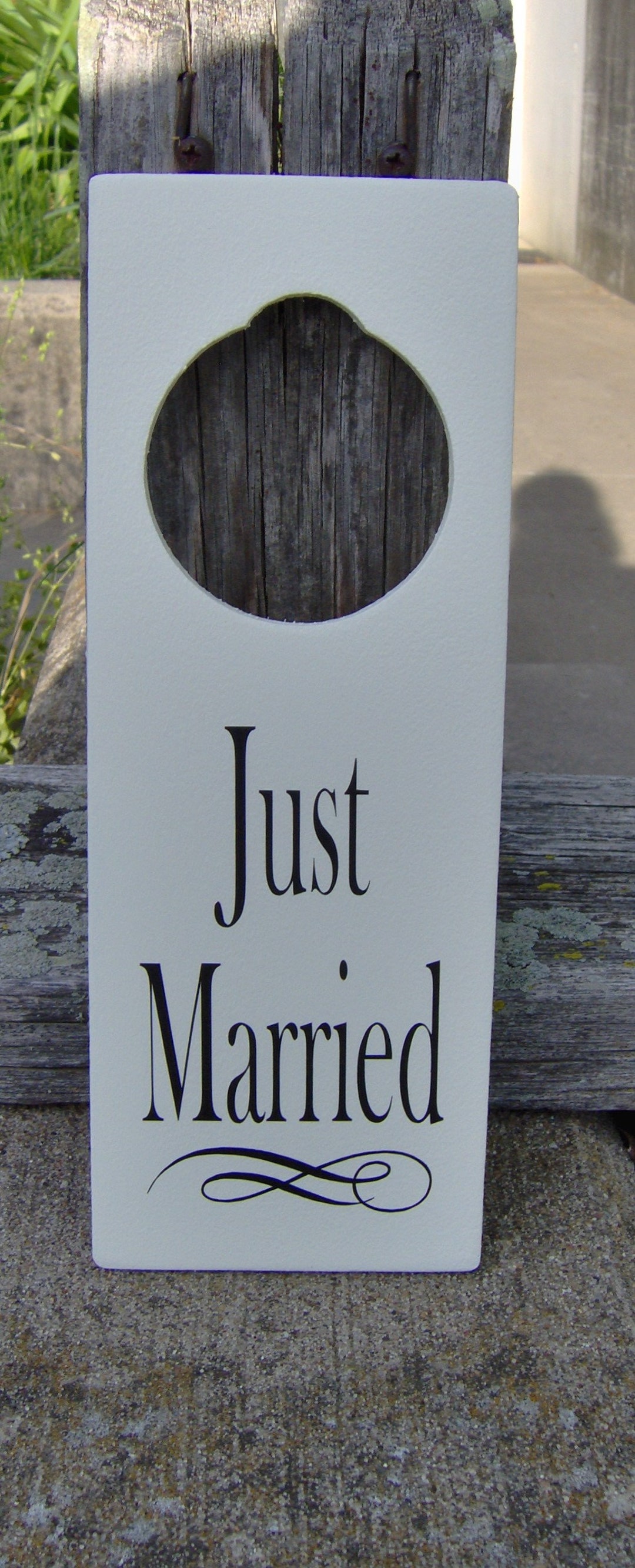 Just Married Door Knob Hanger Wood Vinyl Sign Wedding Decorations ...