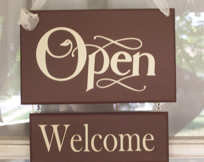 Open and Closed Sign Welcome Please Come Again Wood Reversible Business ...