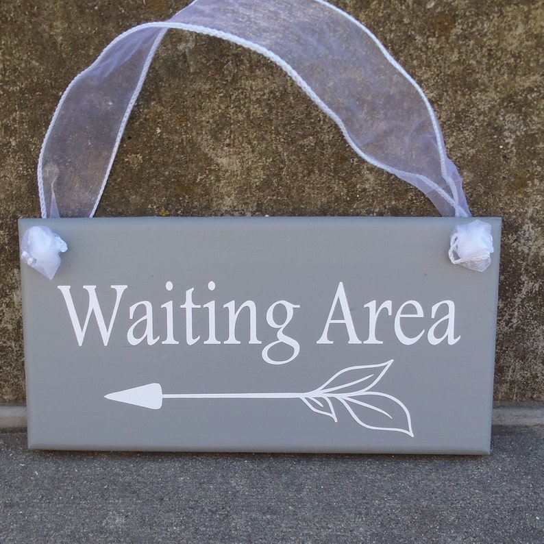 Waiting Area Sign Directional Arrow Wood Vinyl Sign Everyday - Etsy