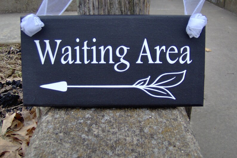 Waiting Area Sign Directional Arrow Wood Vinyl Sign Everyday - Etsy