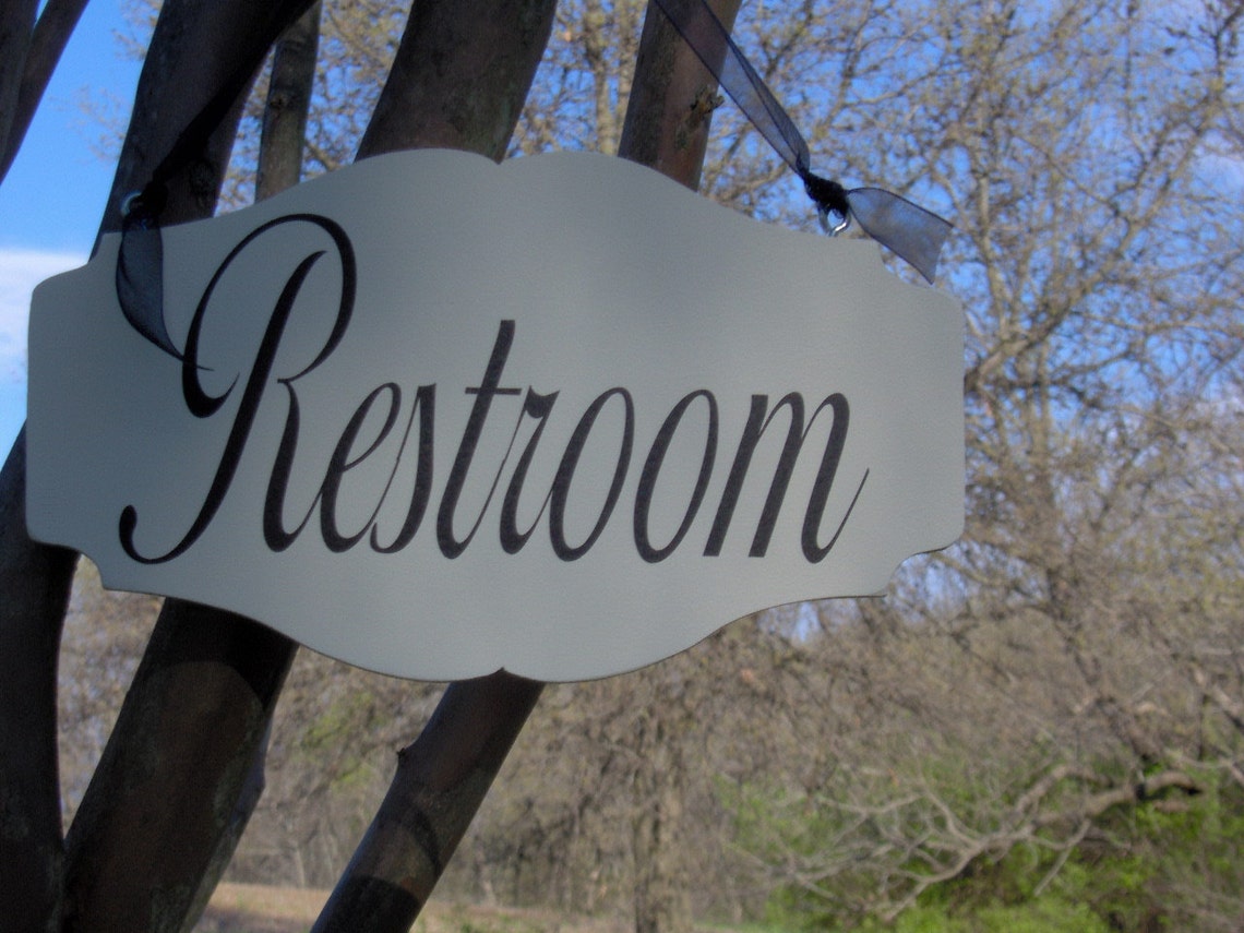 Restroom Decor Hanging Bathroom Sign Wood Vinyl Door Hanger - Etsy