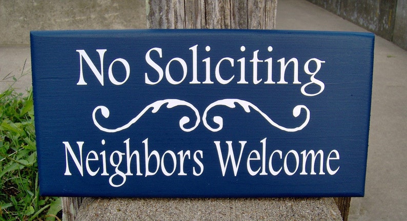No Soliciting Sign Neighbors Welcome Sign Wood Vinyl Door Sign | Etsy