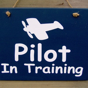 Child Door Sign Pilot in Training Wood Vinyl Sign Boy Kid Door Hanger ...