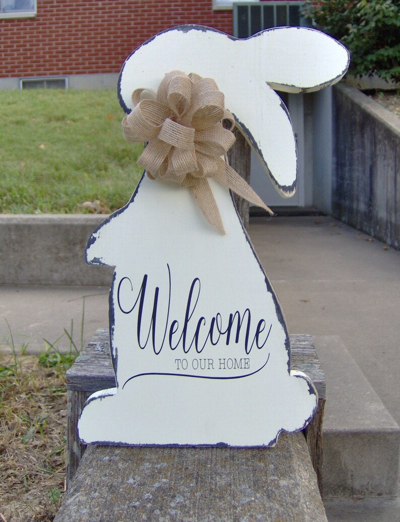 Welcome to Our Home Sign Easter Bunny Rabbit Wood Farmhouse | Etsy