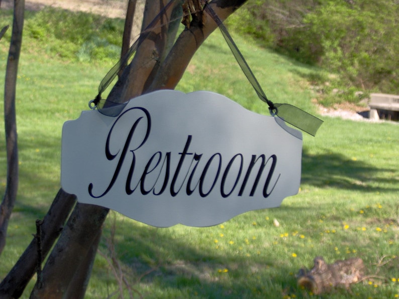 Restroom Decor Hanging Bathroom Sign Wood Vinyl Door Hanger - Etsy