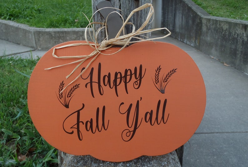 Fall Door Decor Pumpkin Happy Fall Yall With Wheat Silhouette | Etsy
