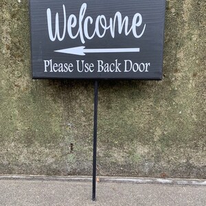 Welcome Please Use Back Door Wood Vinyl Sign Directional Entrance Yard ...