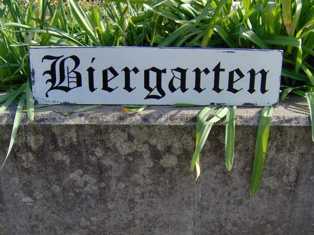 Biergarten Wood Vinyl Sign Farmhouse Distressed Bar Decorations Sign ...