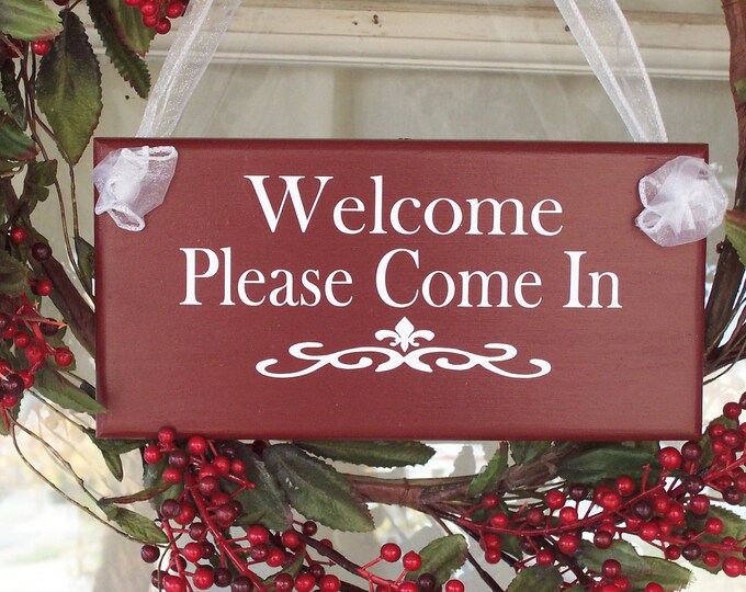 Welcome Sign Please Come in Wood Vinyl Door Signs for Office Supplies ...