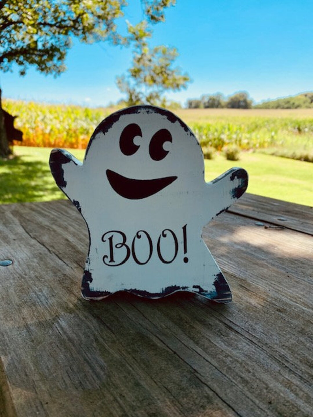 Ghost Halloween Decorations Ghost Boo Sign Handcrafted Wood Ornament ...